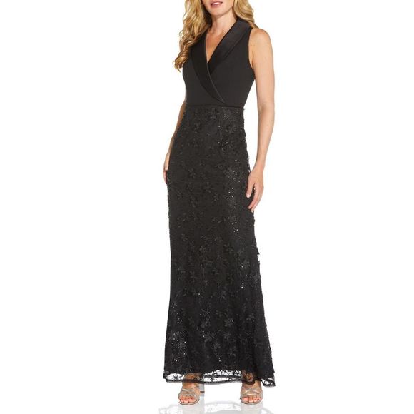 Adrianna Papell | Dresses | Adrianna Papell Womens Black Tuxedo Maxi ...